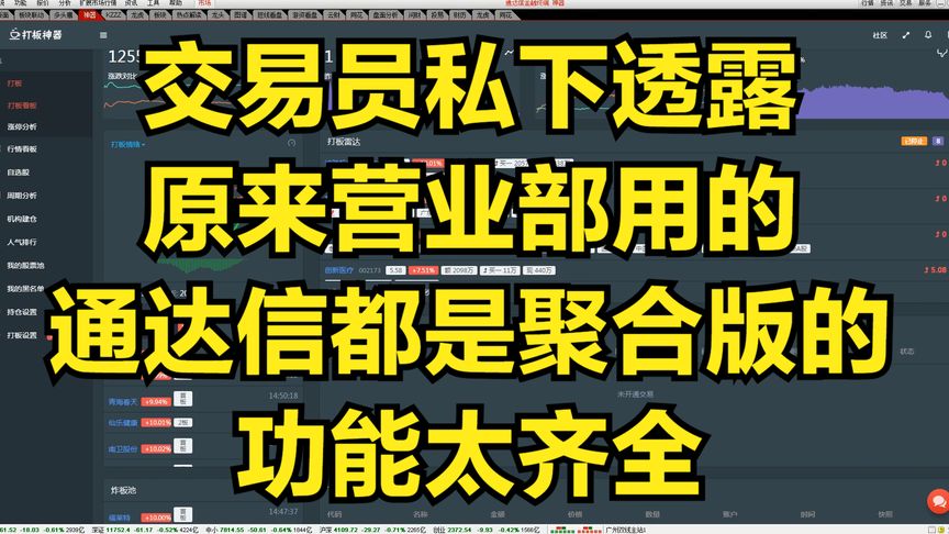 交易员私下透露,原来营业部用的通达信都是聚合版的,功能太齐全