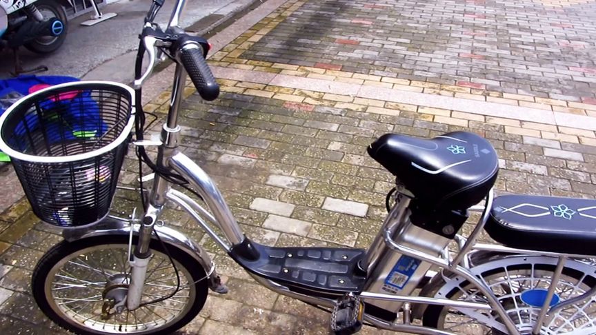 朋友刚刚买的简易款2轮电动车,锂电池,轻便,可以骑行可以电动