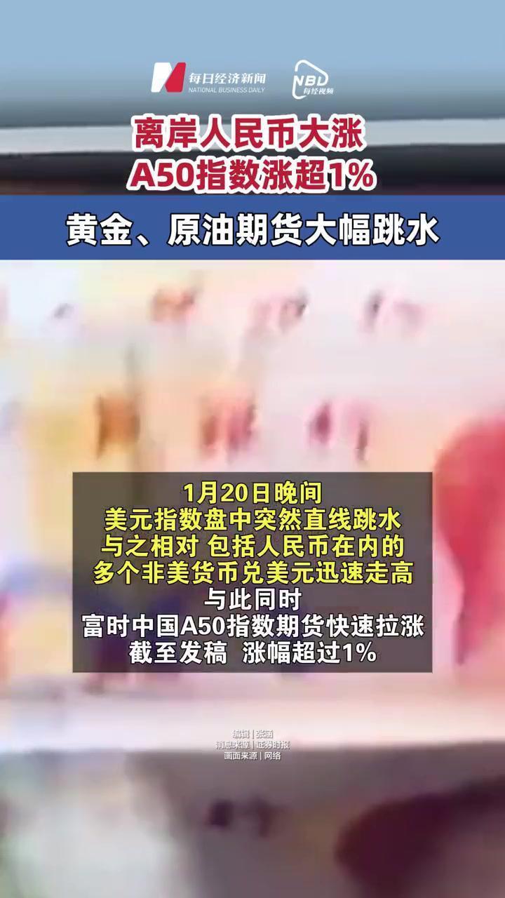 离岸人民币大涨,A50指数涨超1%,黄金、原油期货大幅跳水
