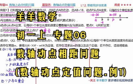 #初一上 专题06 数轴上动点相距问题.数轴动点定值问题.例1 #L7家长...