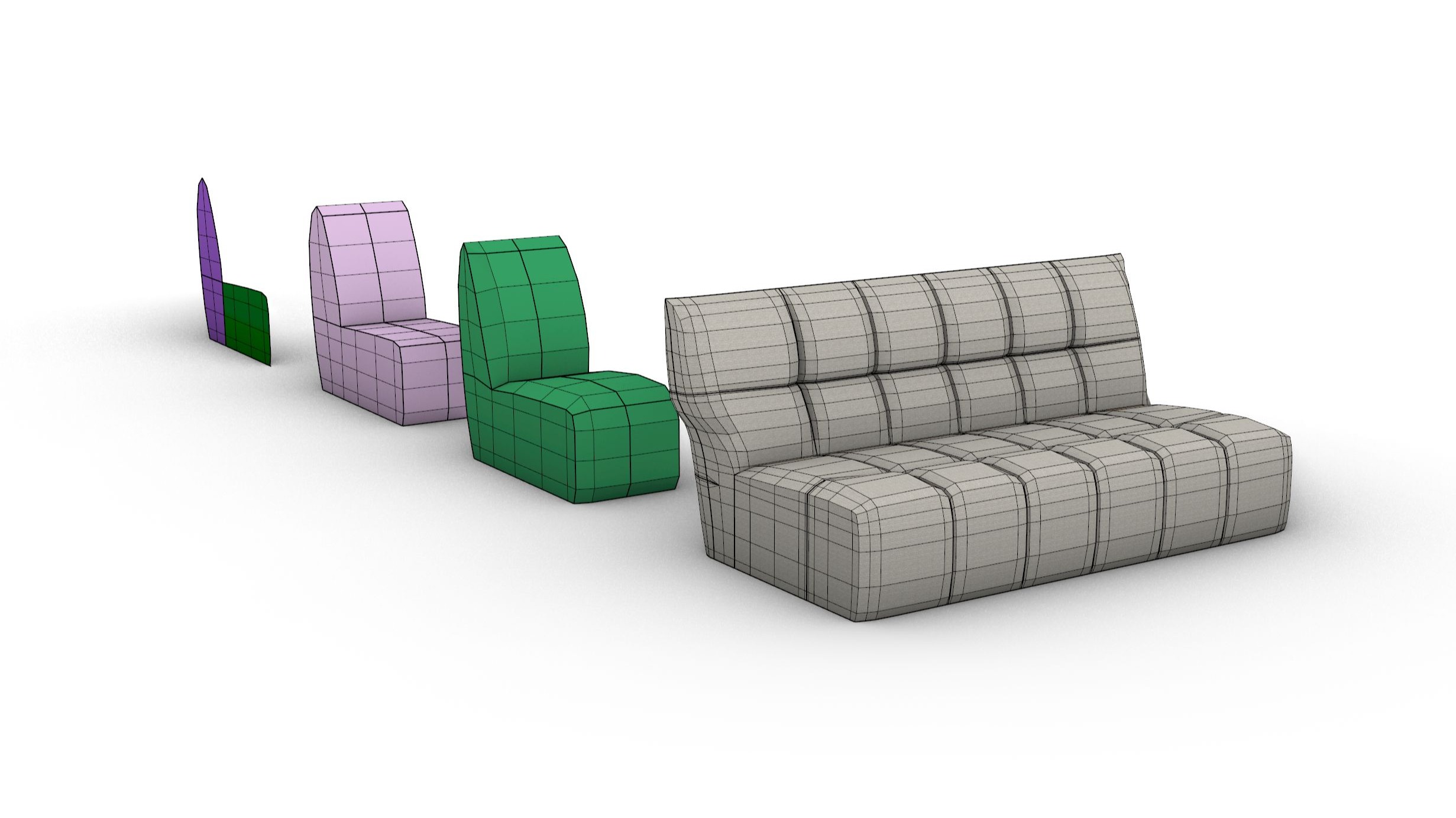 百合沙发3d建模