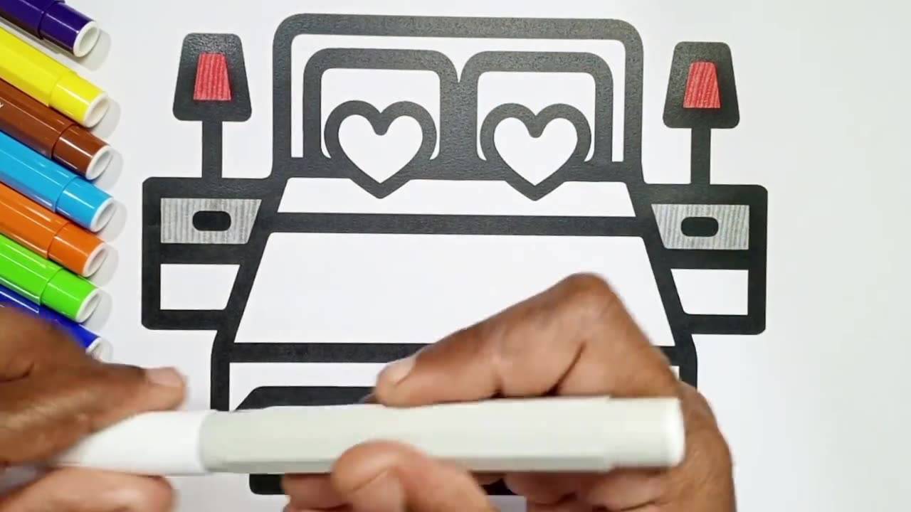 儿童简笔画:教孩子画卧室双人床并涂色