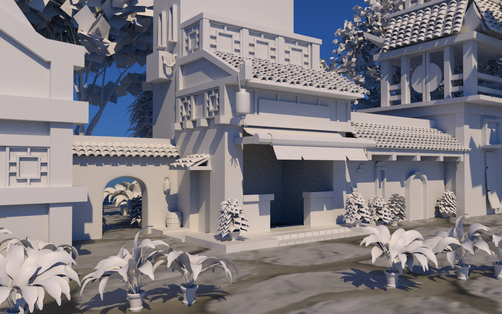 【Maya场景建模】三小时制作大型古风场景“街道”案例演示,次世代...