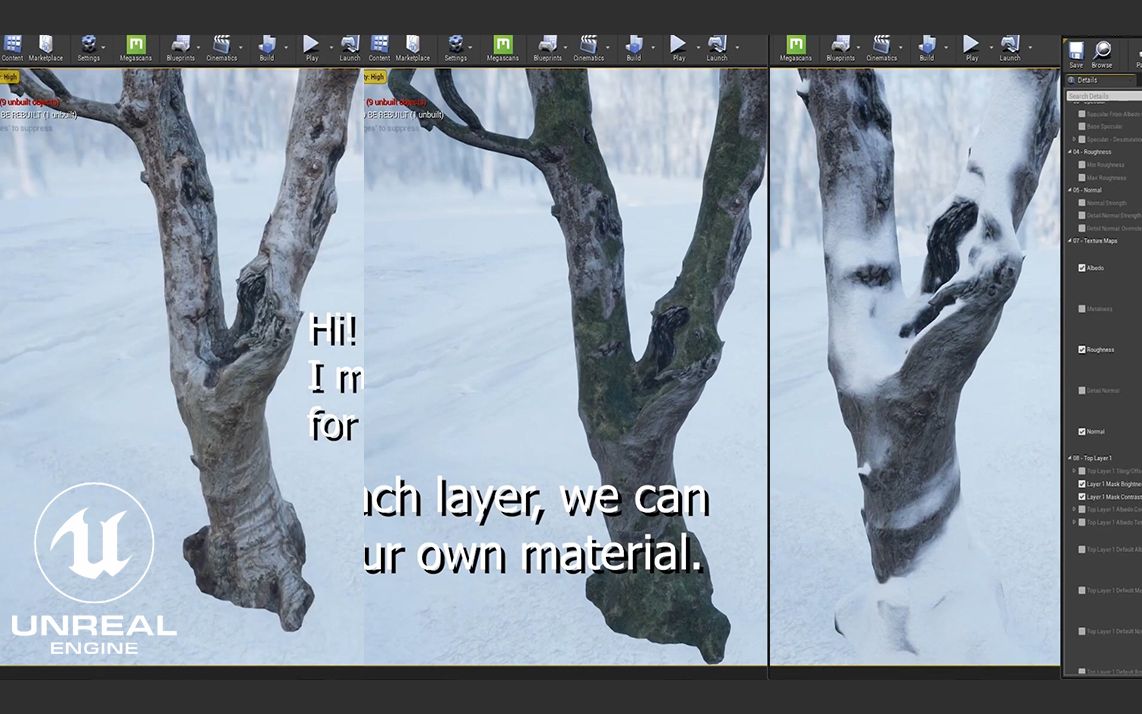 UE4.26如何快速给Quixel树模型添加草/雪/砂(免费下载材质球原文件)