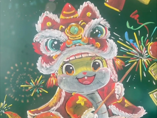 粉笔画一元旦黑板报(小蛇)