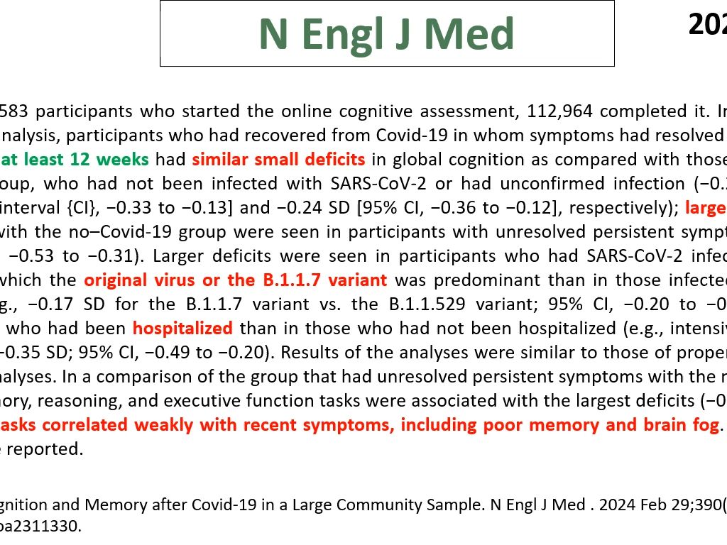 N Engl J Med—新冠脑雾研究重磅:新冠病毒感染3个月内症状完全消退...