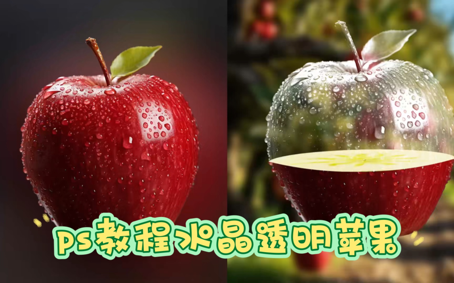 ps教程2分钟学会制作水晶透明苹果