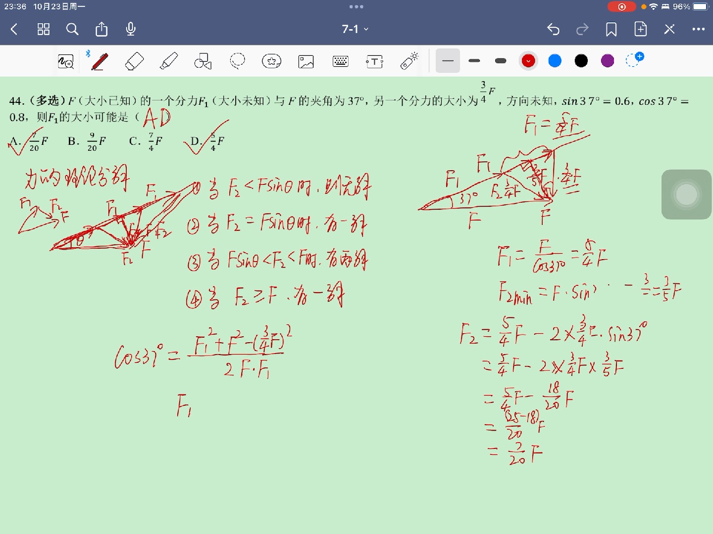 第44题 理论上分解力的多解问题
