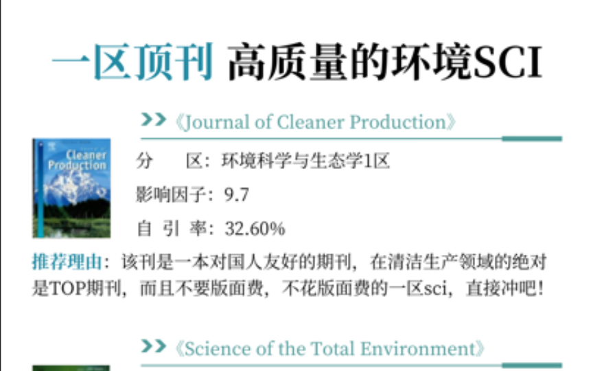 一区顶刊,高质量的环境SCI期刊