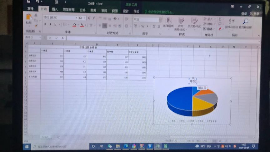 工作表插入饼图分布,数据更清晰。