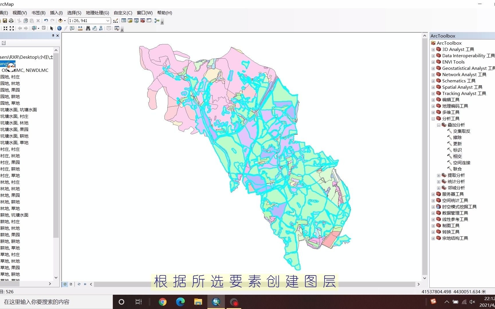 【arcgis】前后对比专题图(用地去向图)