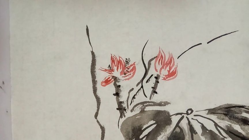 国画入门基础:写意荷花的简单画法,墨色要有变化
