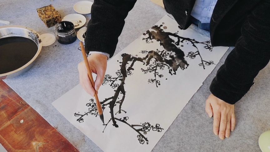 【国画】吴贤军老师画梅花|墨梅画法
