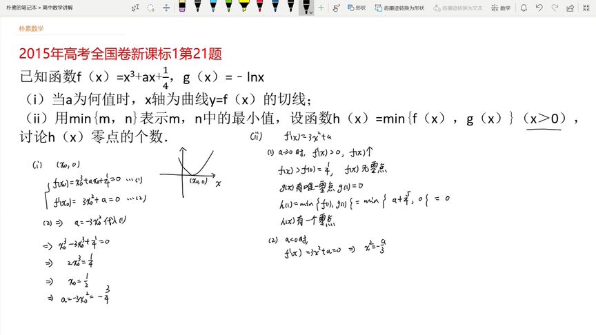 2015年高考全国卷1导数大题,h(x)=min{f(x),g(x)}的零点个数