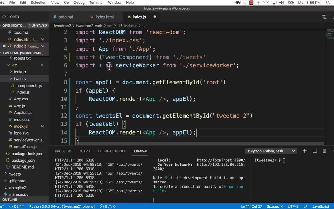 Create a Twitter-like App with Python Django JavaScript and React -- 2