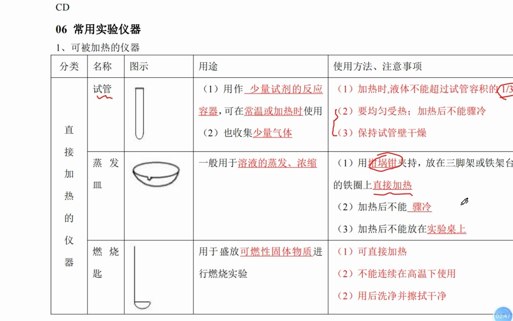 2024中考必刷06常用实验仪器