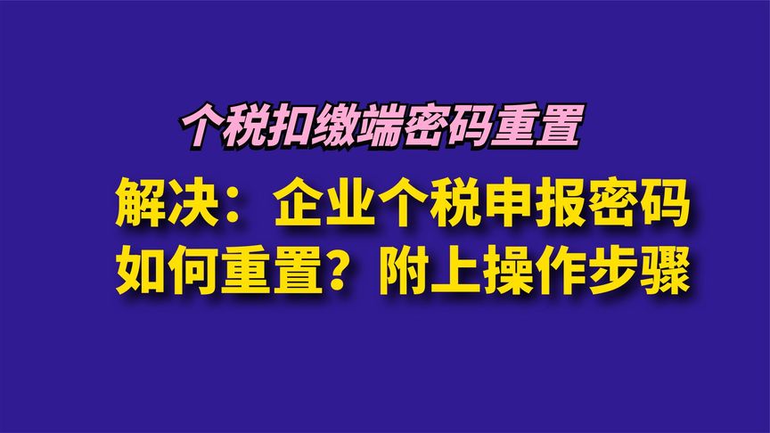 解决：企业个税申报密码如何重置？附上操作步骤
