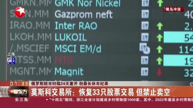 俄罗斯股市时隔24天重开 创最长休市纪录:莫斯科交易所——恢复33只...
