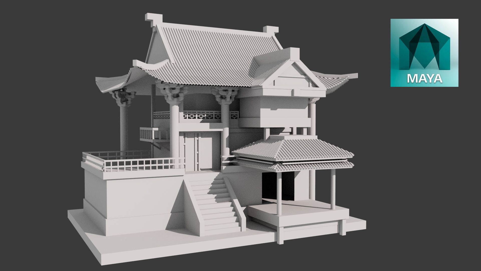 【Maya教程】用三小时做一个古风场景建筑案例,适合初学者学习Maya...