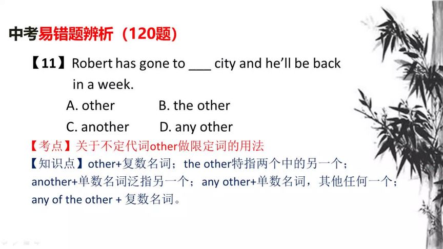 中考英语易错题辨析11:关于other作为限定词的用法大全
