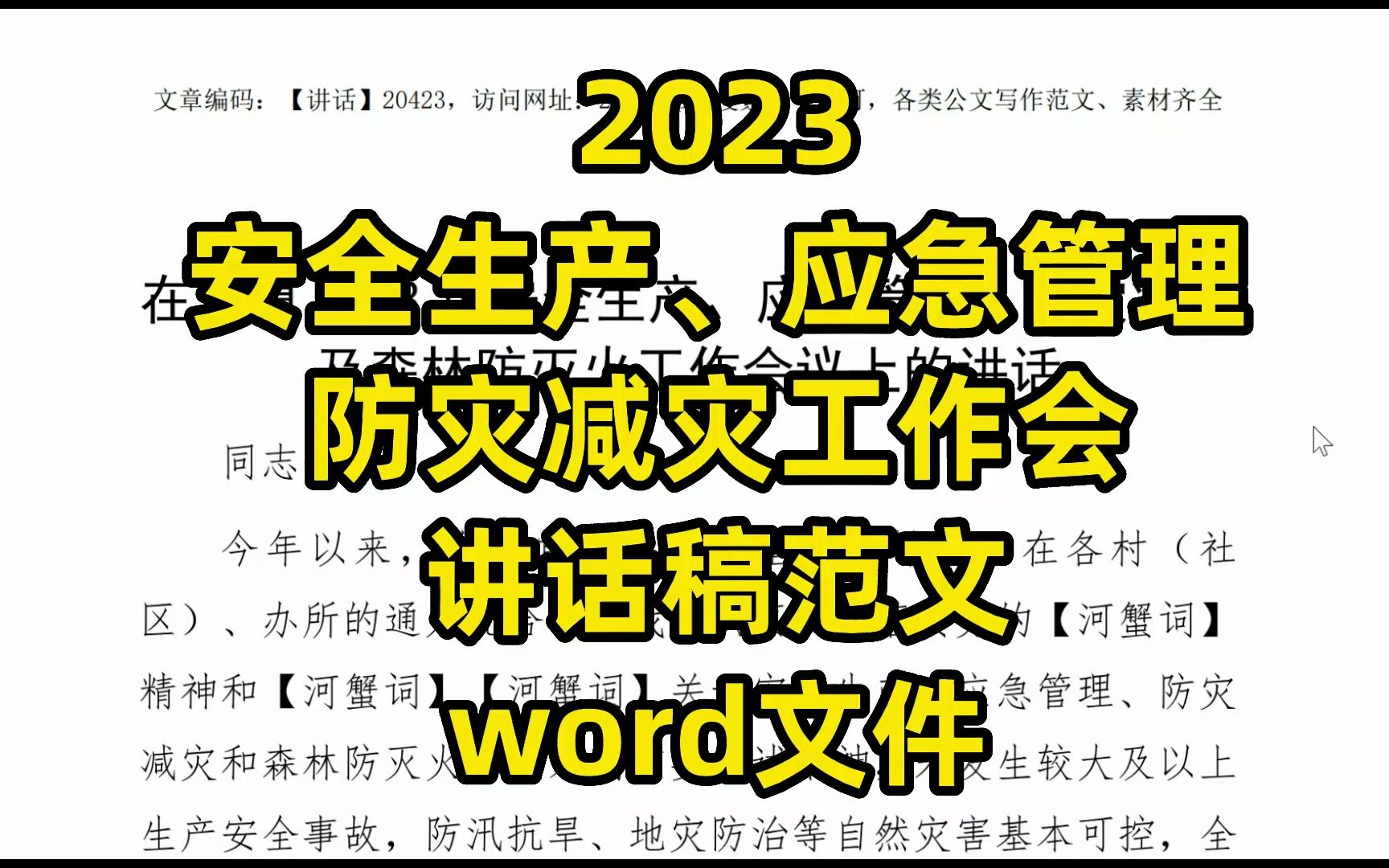 2023年安全生产、应急管理、防灾减灾工作会讲话稿范文,word文件