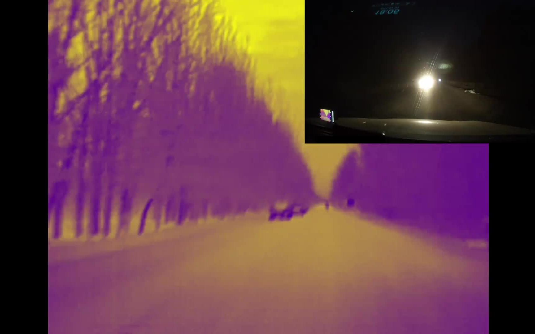 用热成像当行车记录仪,夜晚国道对比普通行车记录仪