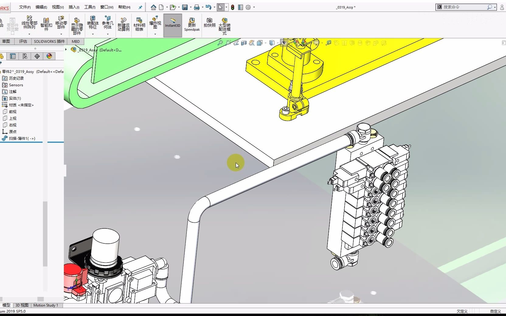 SolidWorks不用插件进行布线画气管,你说简单不简单?