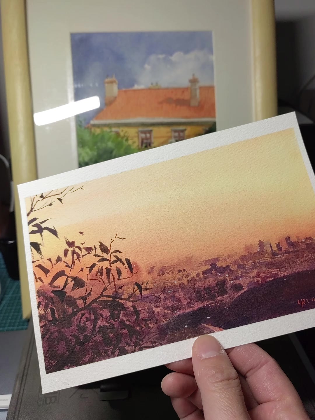 用水彩画落日风景,最能体现夕阳的美景, 落日余晖夕阳无限好只是近...