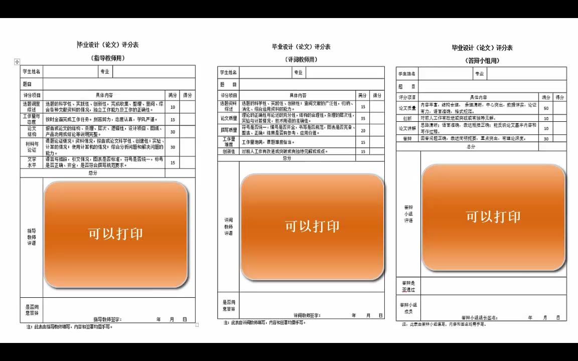 毕业论文阶段性工作指南:第五讲:各类评分表的填写方法