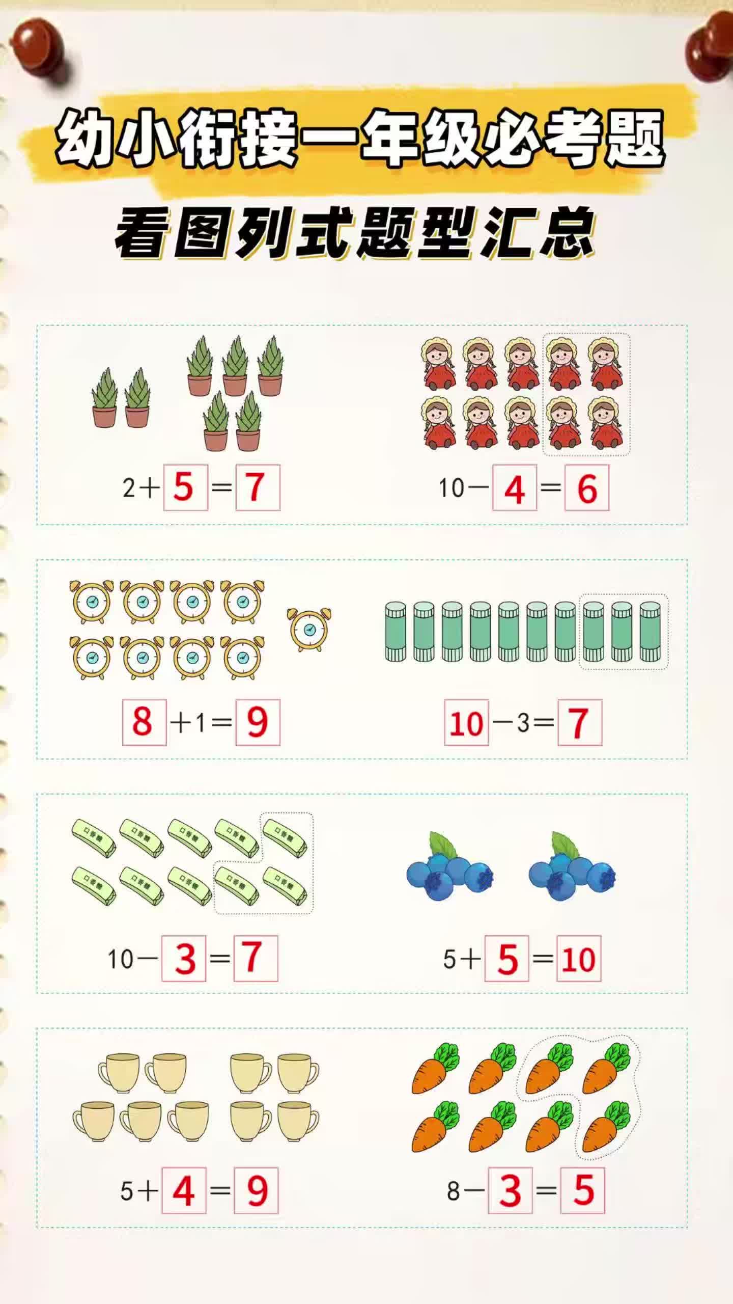 ...计算能力,幼小衔接一年级的小朋友每天练习10以内加减法口算计算题