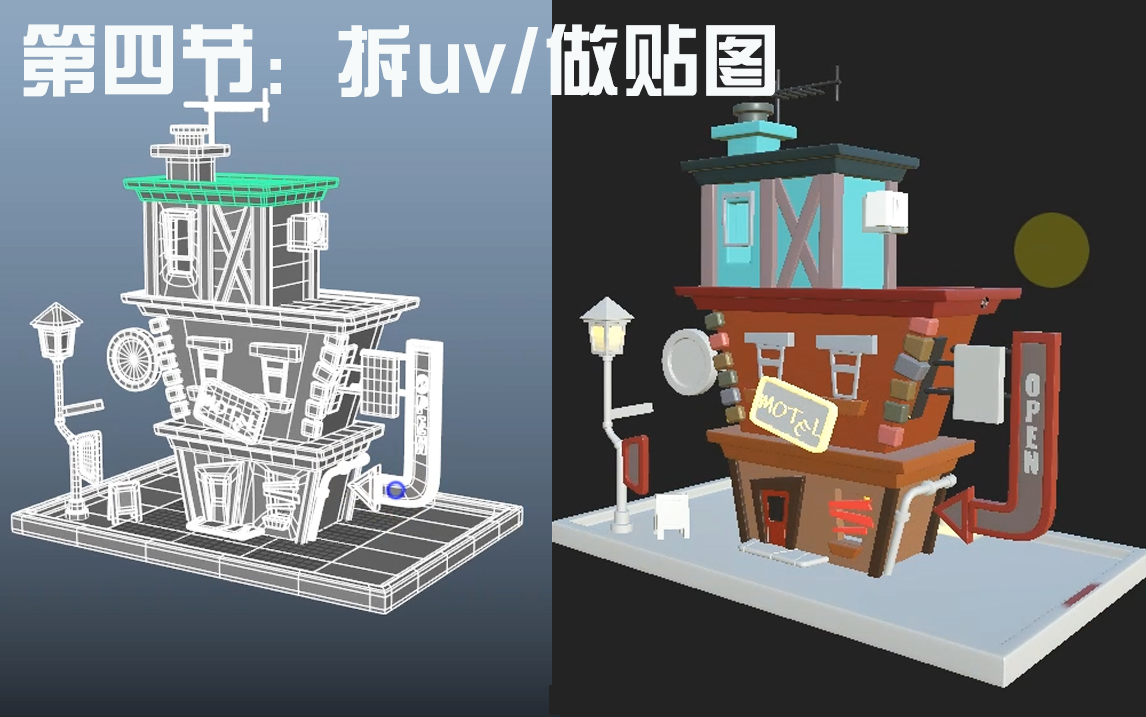 【Maya场景建模】Maya场景模型详细拆uv、做贴图教程(第四节)
