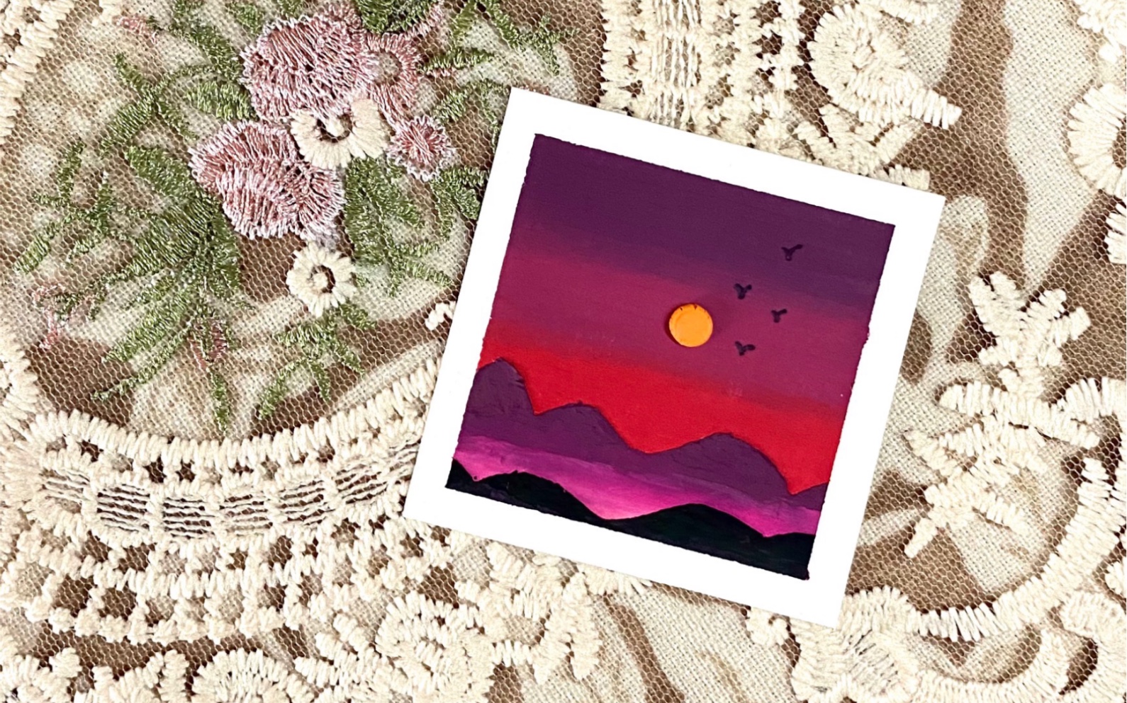 油画棒 | 晚霞山景(内含绘画过程)