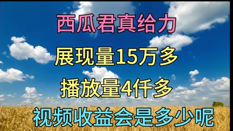 西瓜君真给力,展现量15万多播放量4仟多,视频收益会是多少呢