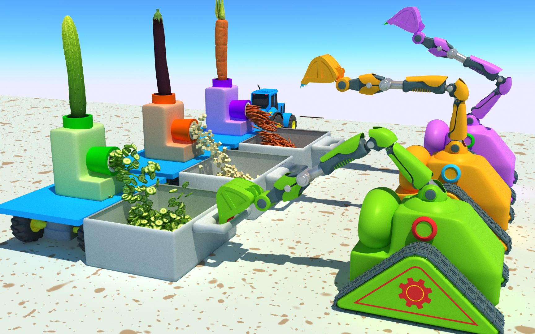 切片机、少儿挖掘机动画、工程车汽车玩具动画片幼儿启蒙益智动画