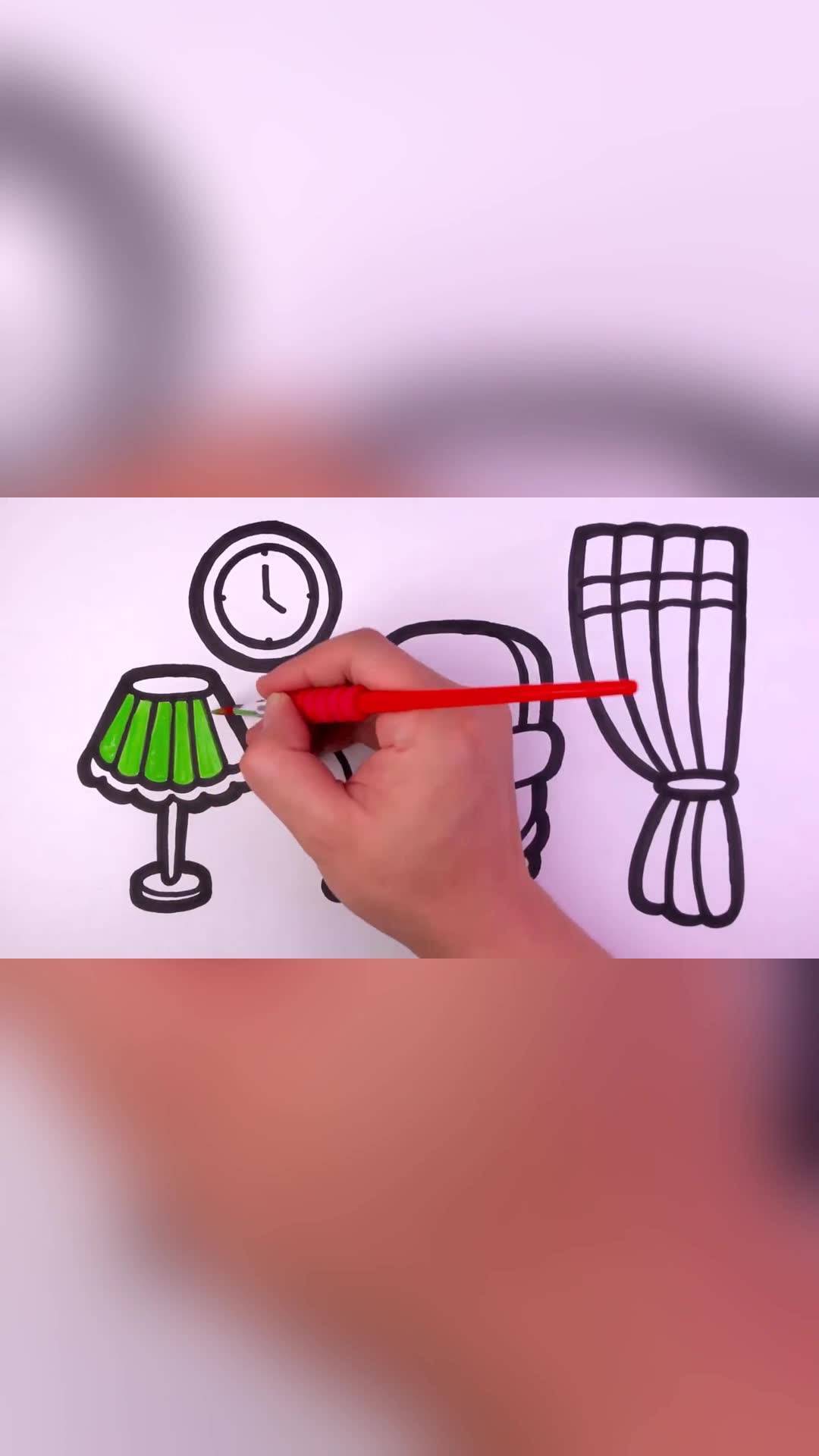 儿童简笔画:教孩子画卧室客厅并涂色