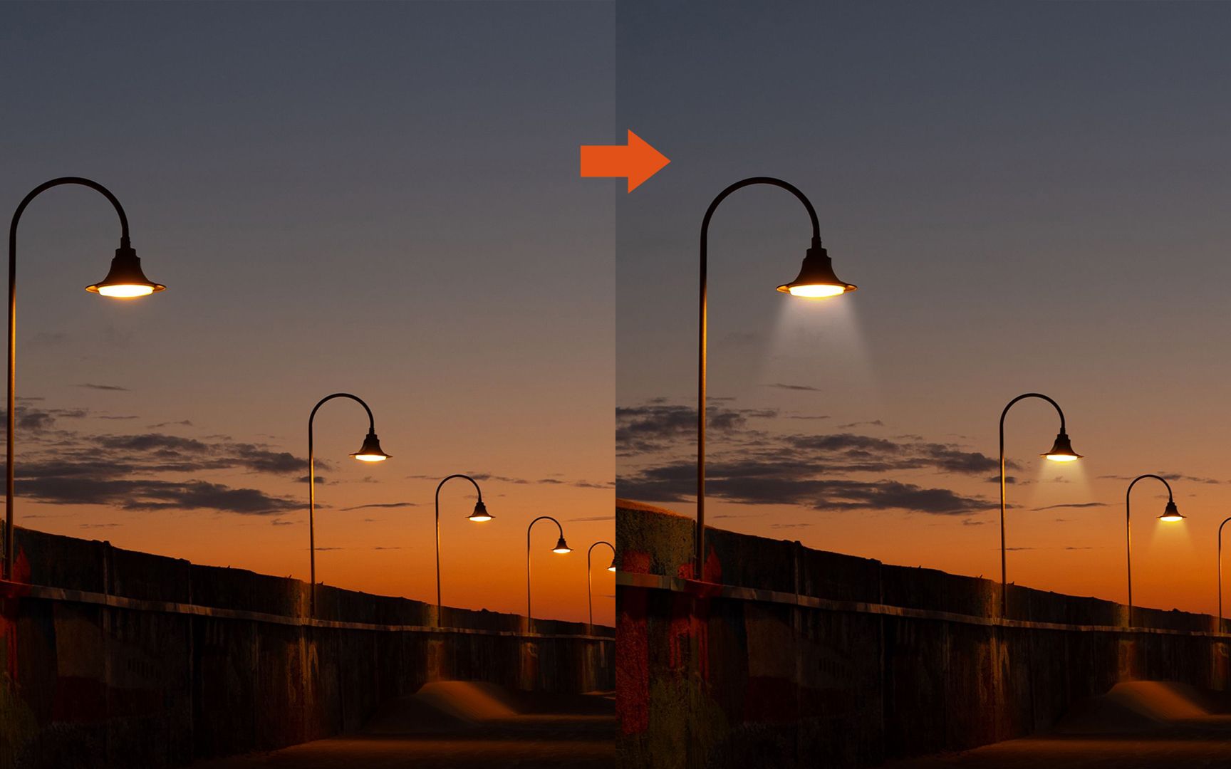 如何用PS给路灯添加光束