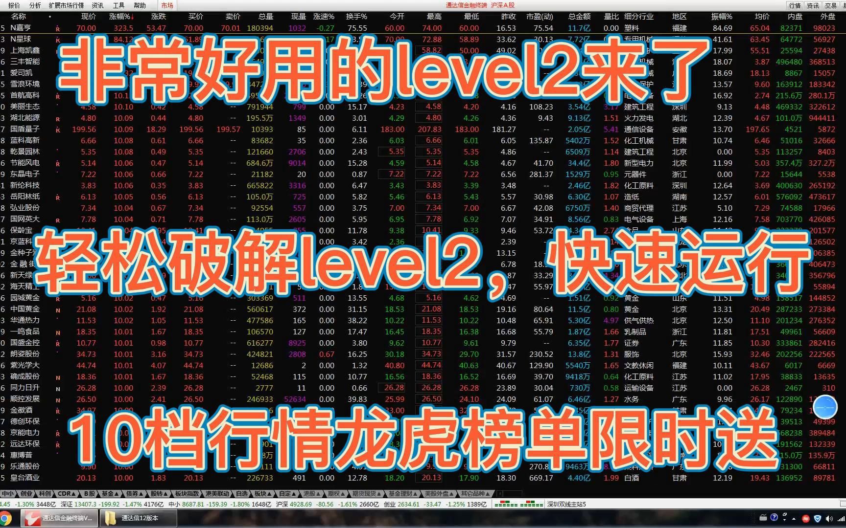 非常好用的level2来了,轻松破解level2,快速运行,10档行情龙虎榜单限时送