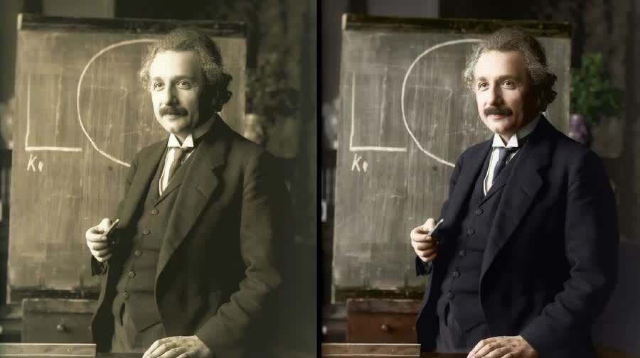 这才叫PS大神,翻新爱因斯坦老照片,整个过程让人膜拜