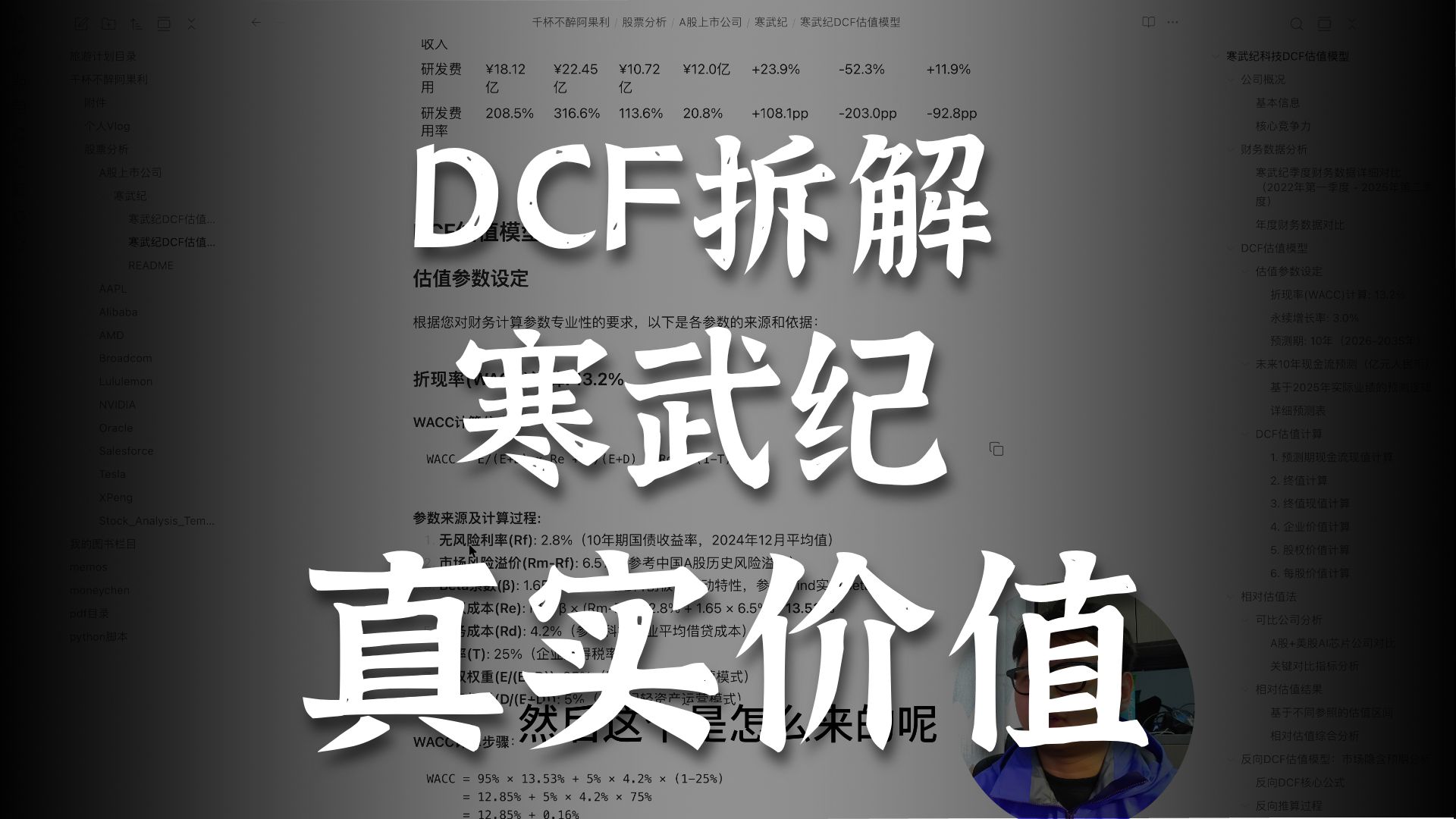 寒武纪市值使用DCF现金流折现法反向估值
