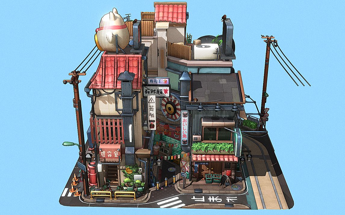 【Maya】零基础动漫街道建筑场景模型搭建、3D场景建模思路讲解