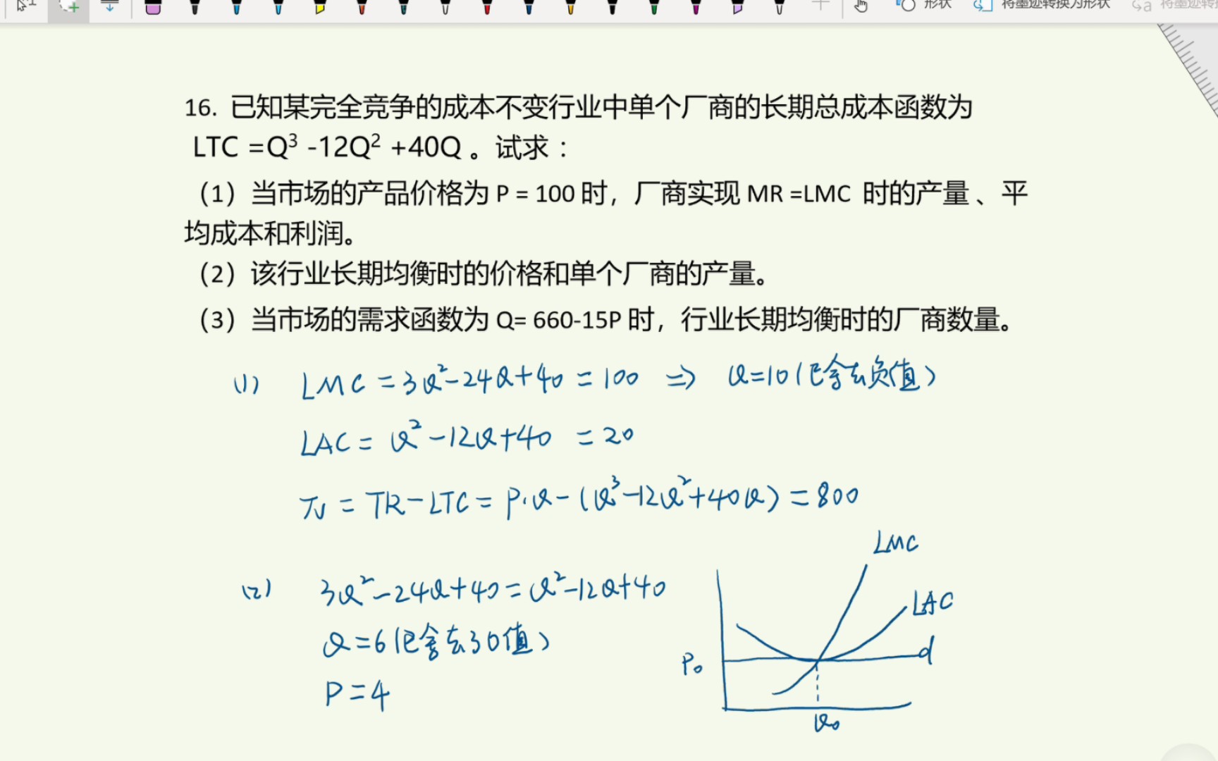 [微观经济学]第六章第16题(课后习题) 已知长期总成本函数为 LTC =Q^...