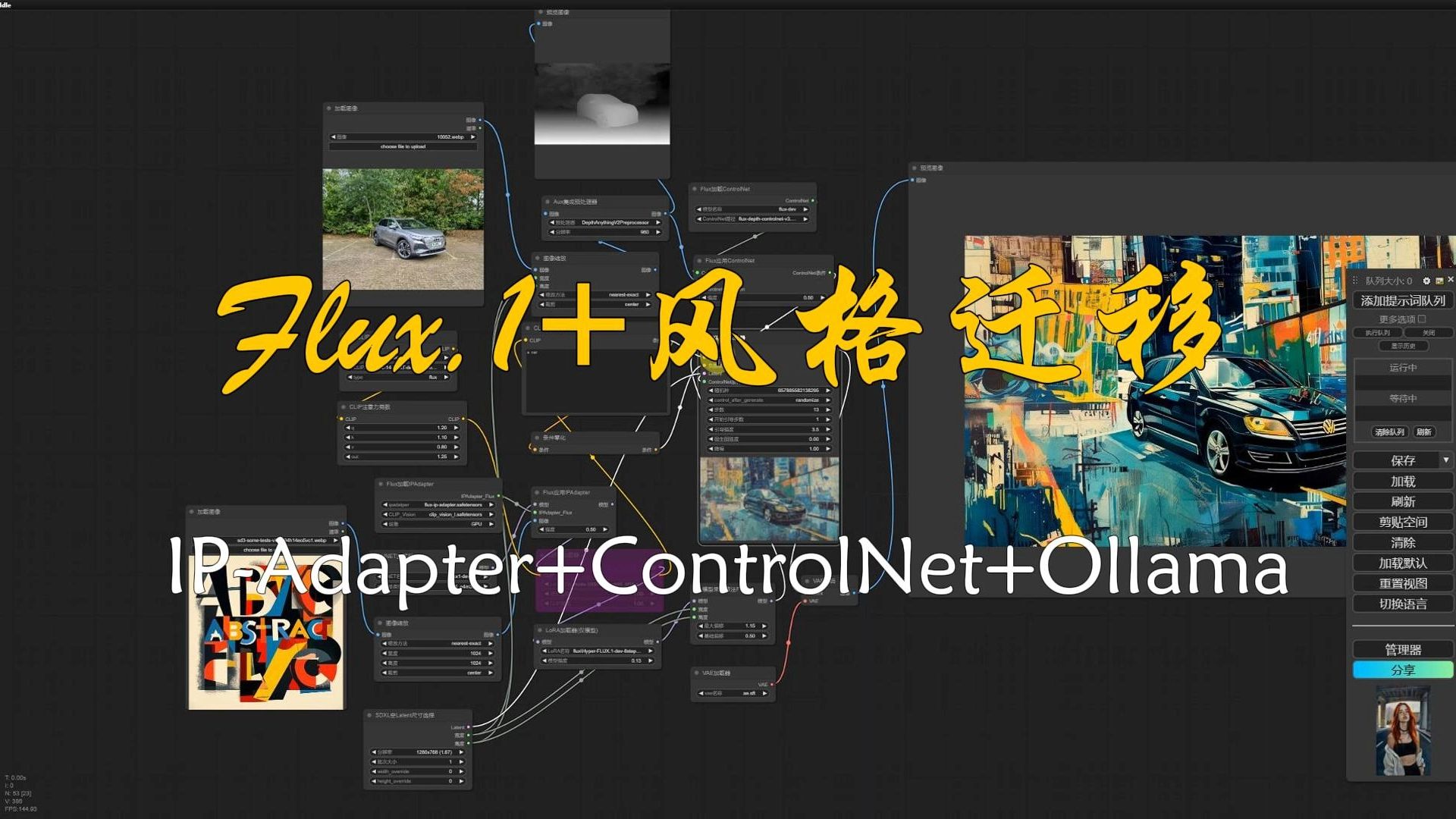 Flux模型的IP-Adapter风格迁移+ControlNet主体控制+Ollama自动提示+...
