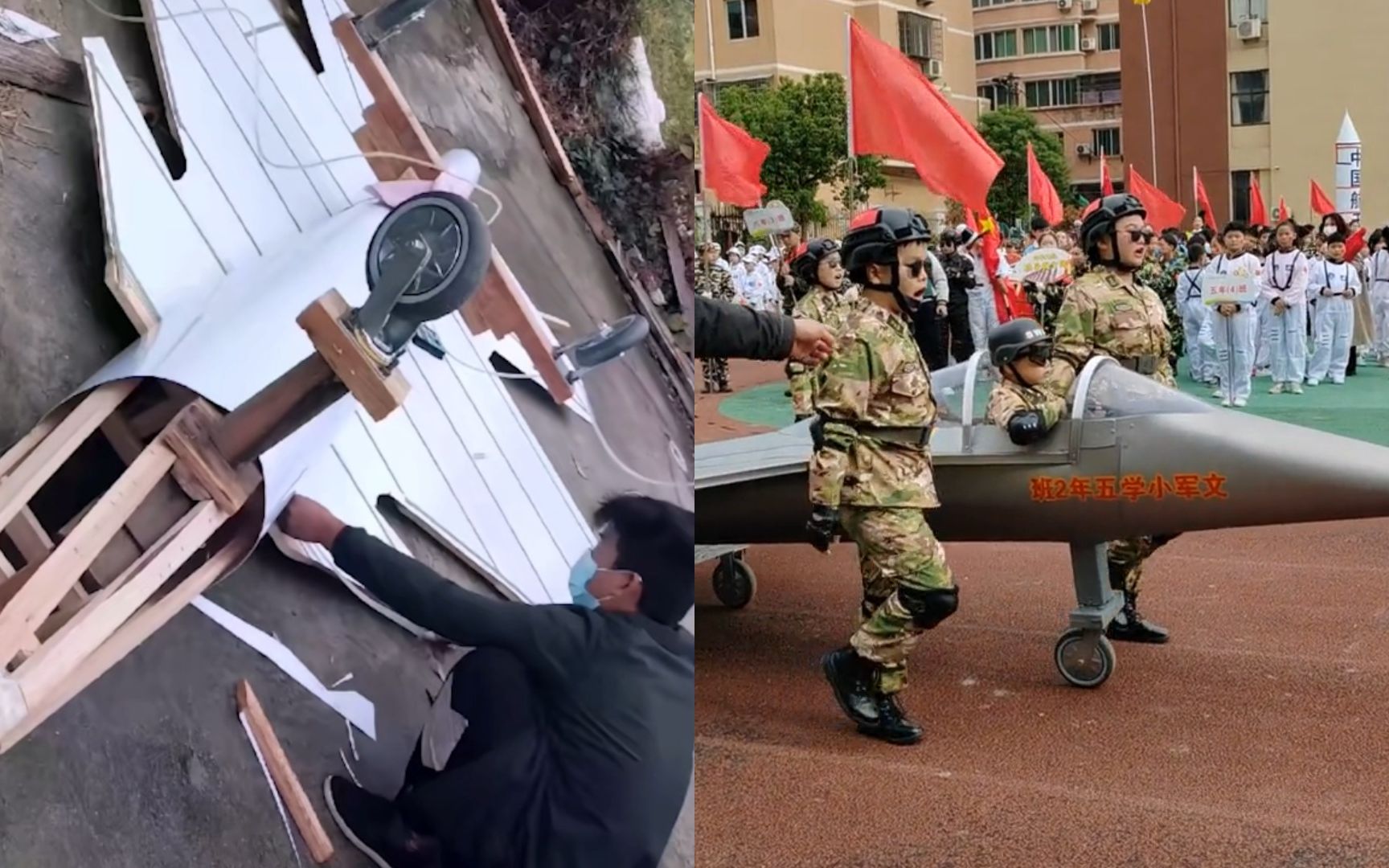 爸爸为女儿运动会自制战斗机,帅气逼真引全场瞩目:上次做的航母