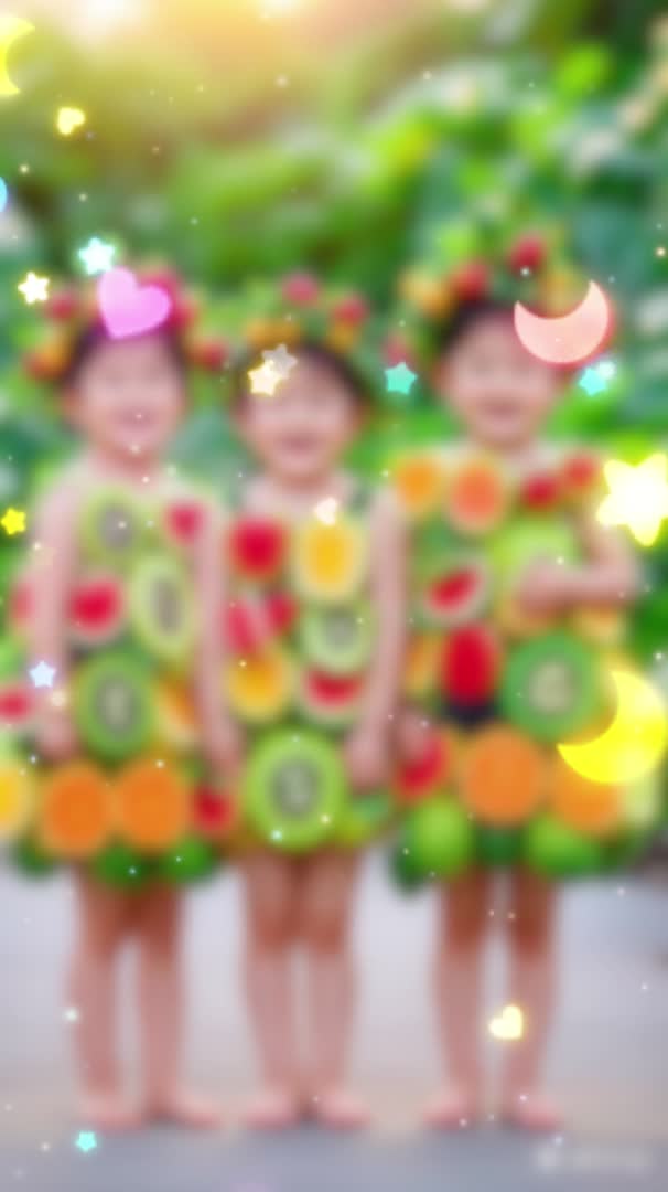 穿水果衣服的可爱小孩,AI生成