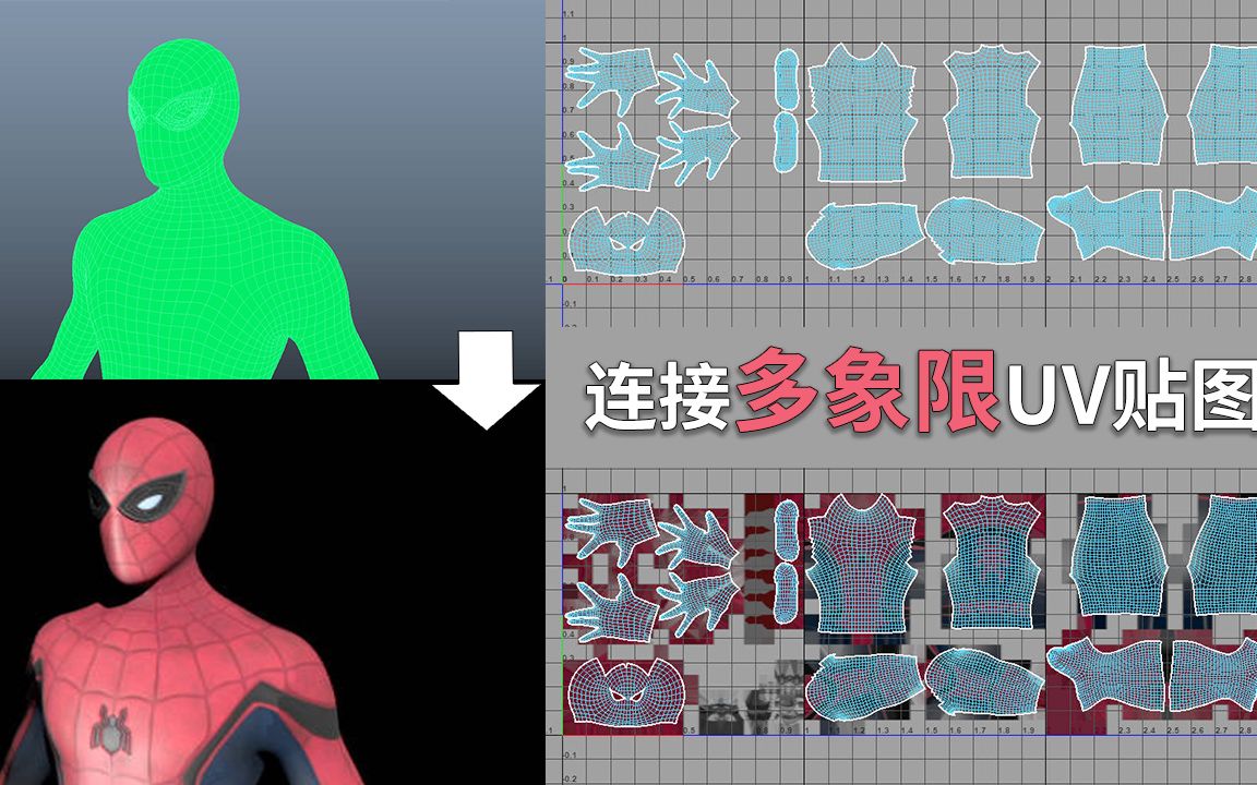 MAYA教学:如何连接多象限UV贴图?