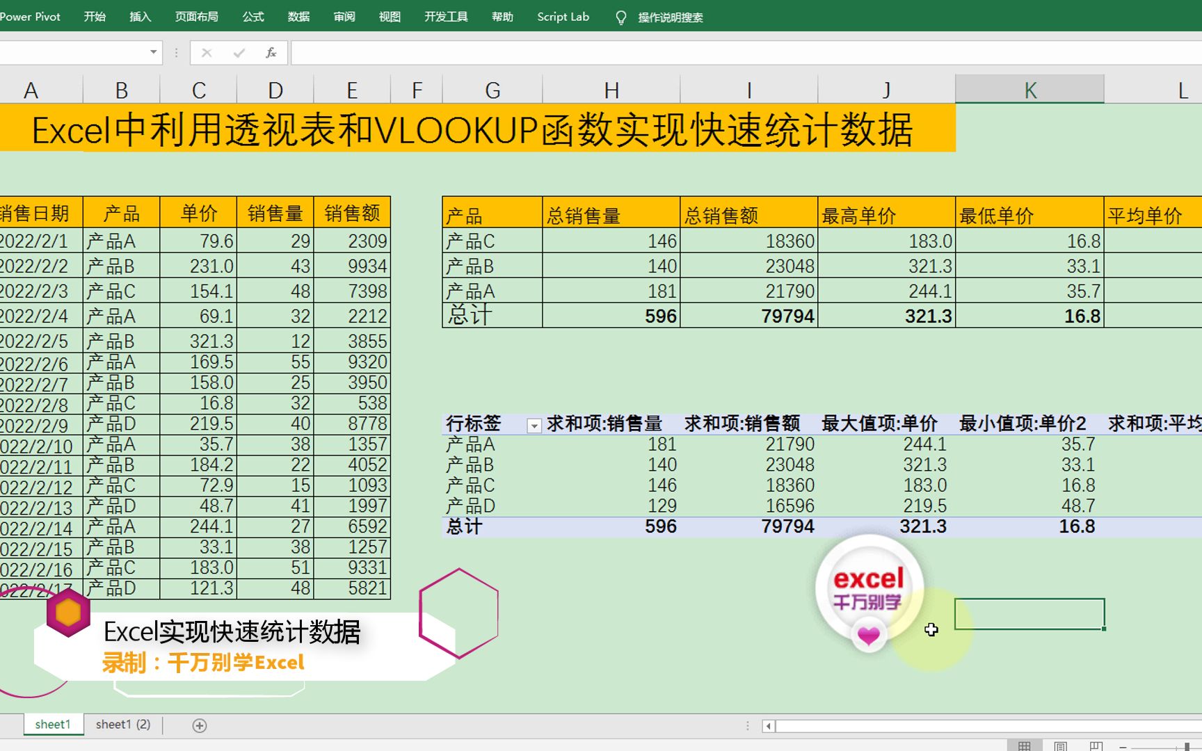 Excel中利用透视表和VLOOKUP函数实现快速统计数据
