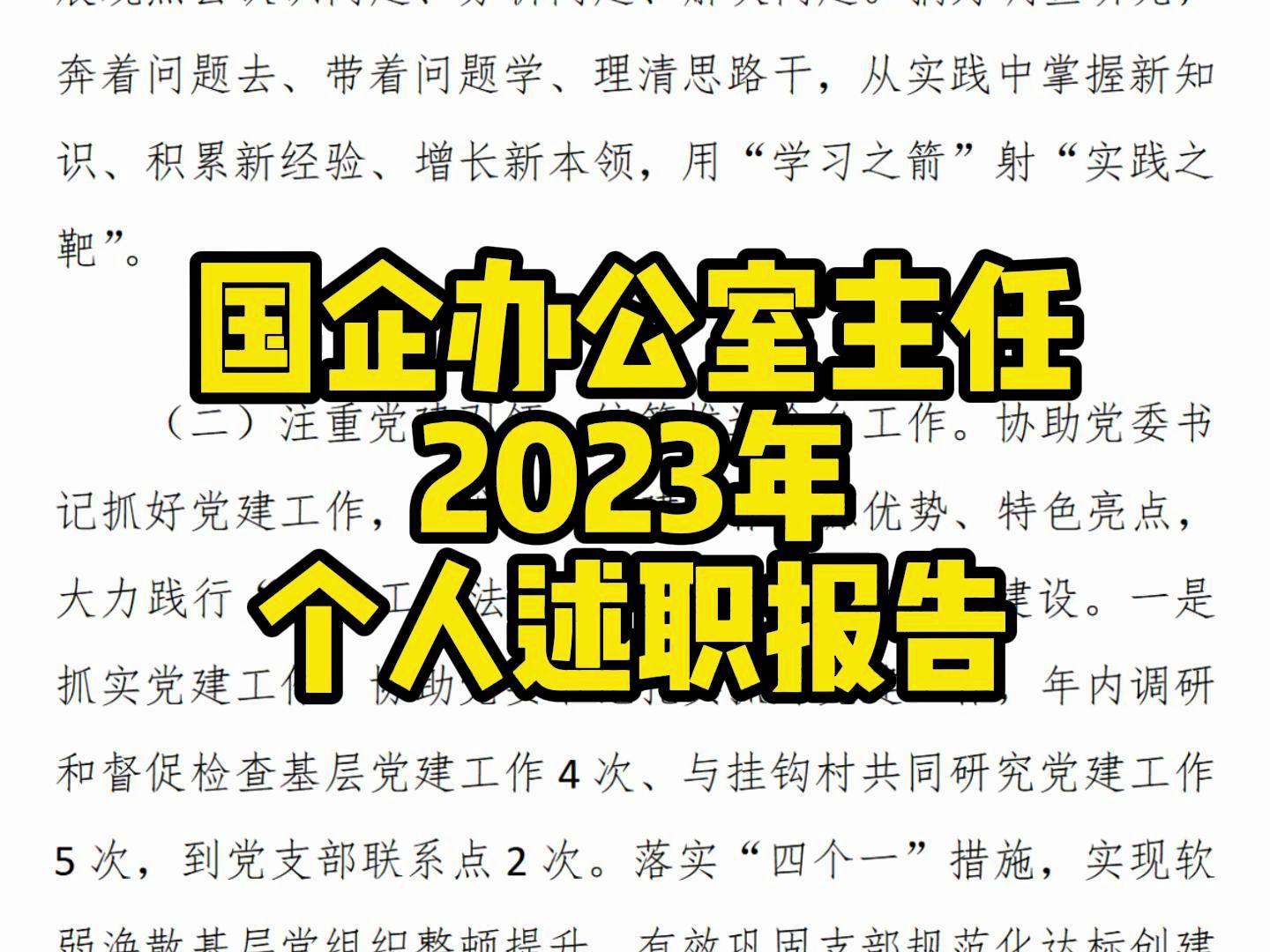 国企办公室主任 2023年 个人述职报告