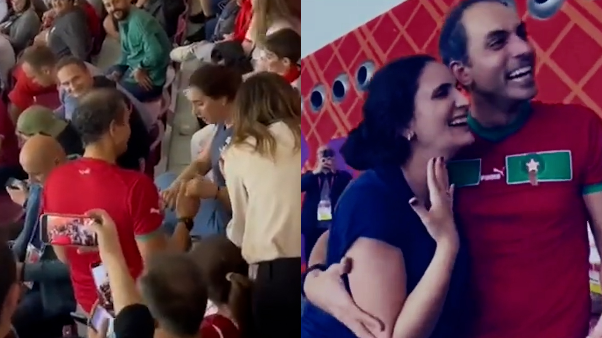 世界杯半决赛摩洛哥球迷看台惊喜求婚女友,各国球迷欢呼祝福