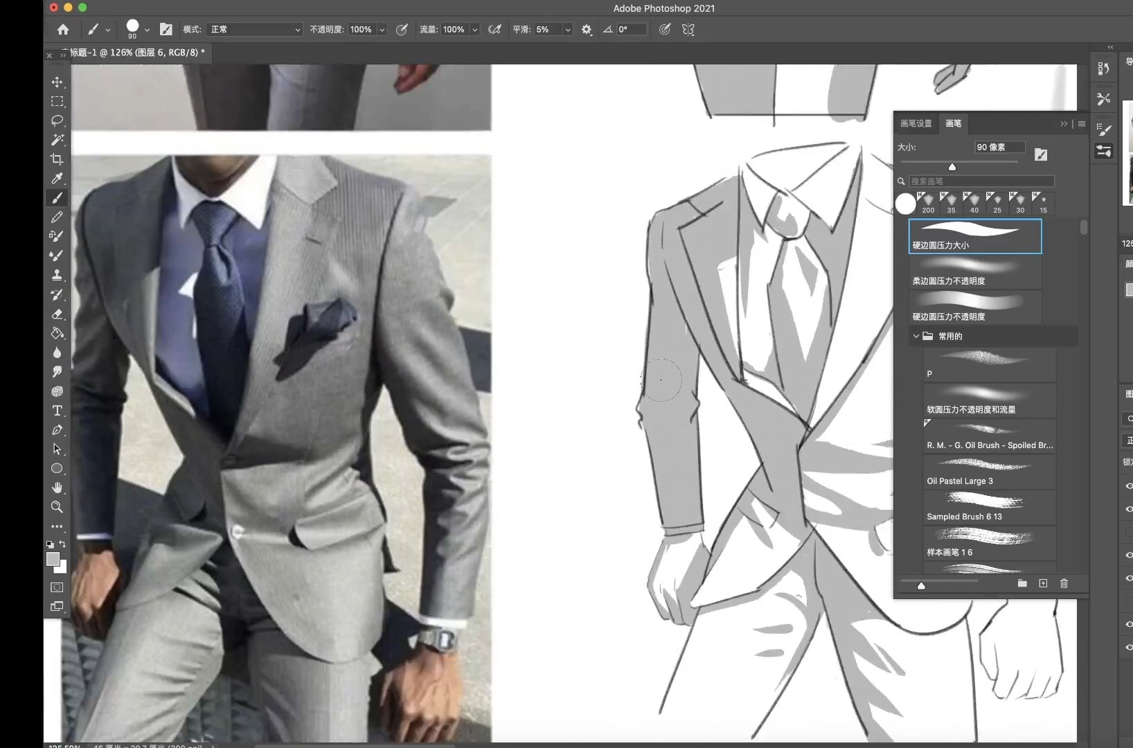 【二分练习】以男士西装为模型,讲解线稿绘制、人体的阴影~