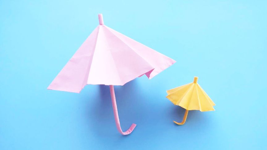 教你折纸漂亮的立体小雨伞,做法简单还可以收缩,手工折纸教程